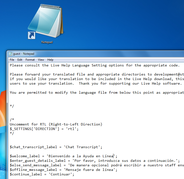 Guest Language Pack File Open Within Microsoft Notepad Chatstack Live Chat Software Documentation